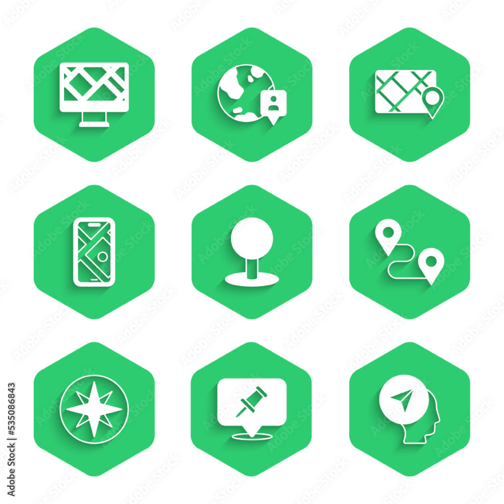 Set Push Pin Map Marker With Human Route Location Wind Rose City Map Navigation Gps Device