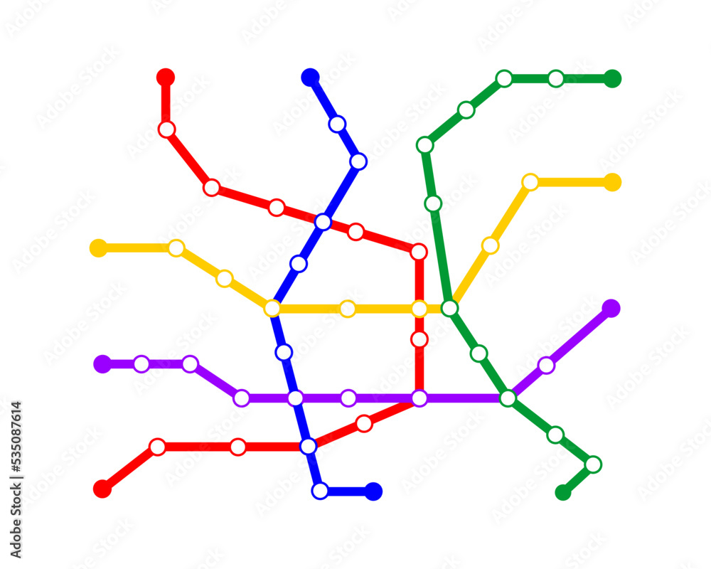 Subway map template. Metro scheme with 5 way lines. Infographic diagram ...