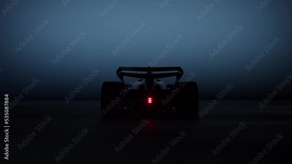 Back view silhouette of a modern generic sports racing car standing in ...