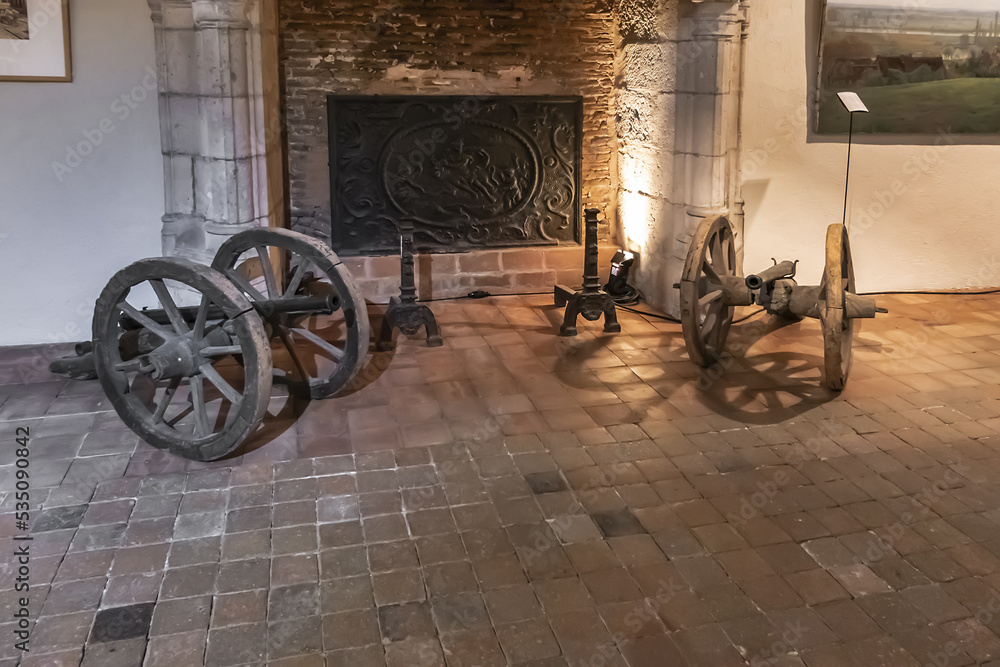 Interior of 12th century Castle Nemours with collections of ...