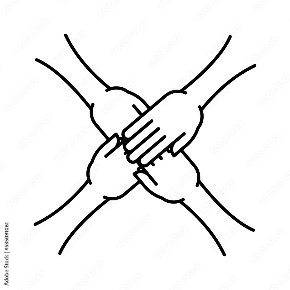 Four hands on top of each other icon. People connected by hands ...