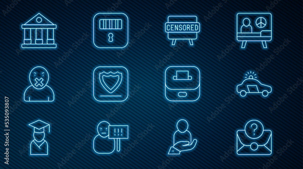Set line Envelope with question mark, Police car and flasher, Censored ... Set line Envelope with question mark, Police car and flasher, Censored ...
