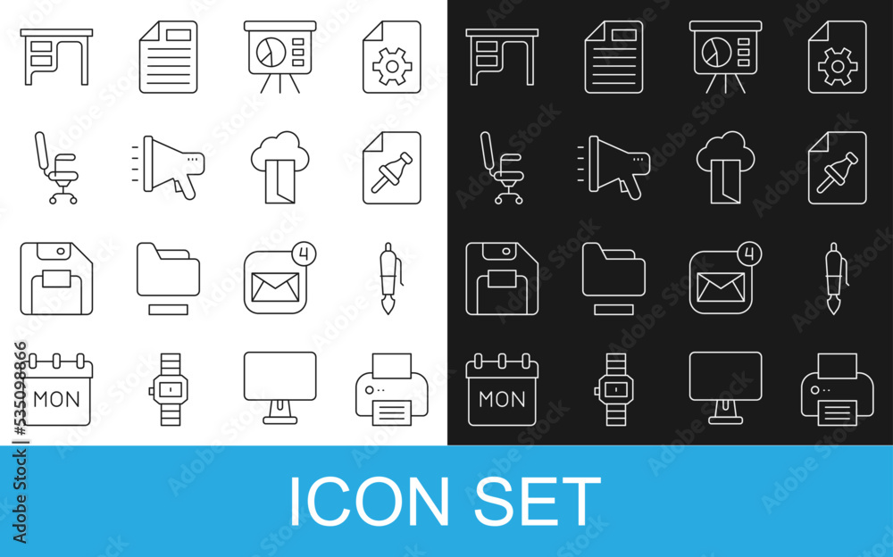 Set line Printer, Fountain pen nib, Note paper with push button, Board ...