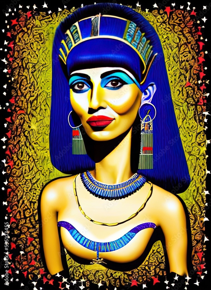 Cleopatra caricature portrait, highly detailed, masterpiece art, expertly painted in style of ...