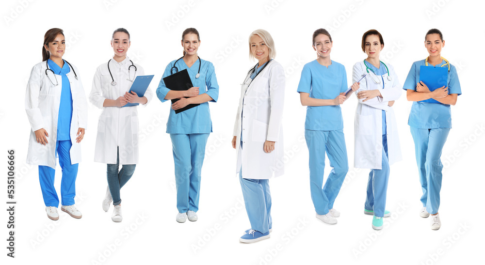 Collage with photos of doctors on white background. Banner design Stock ...
