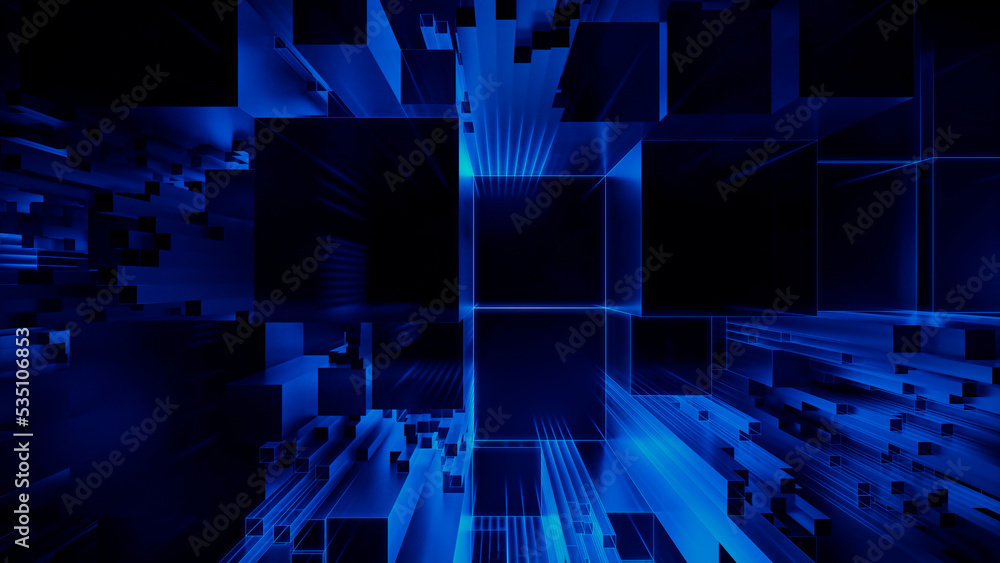 Futuristic, High Tech, Blue Background, with 3D Blocks. Digital ...