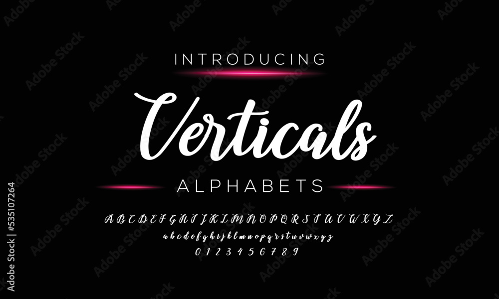 Script font display alphabet. Handwriting style fonts set. Typography a ...