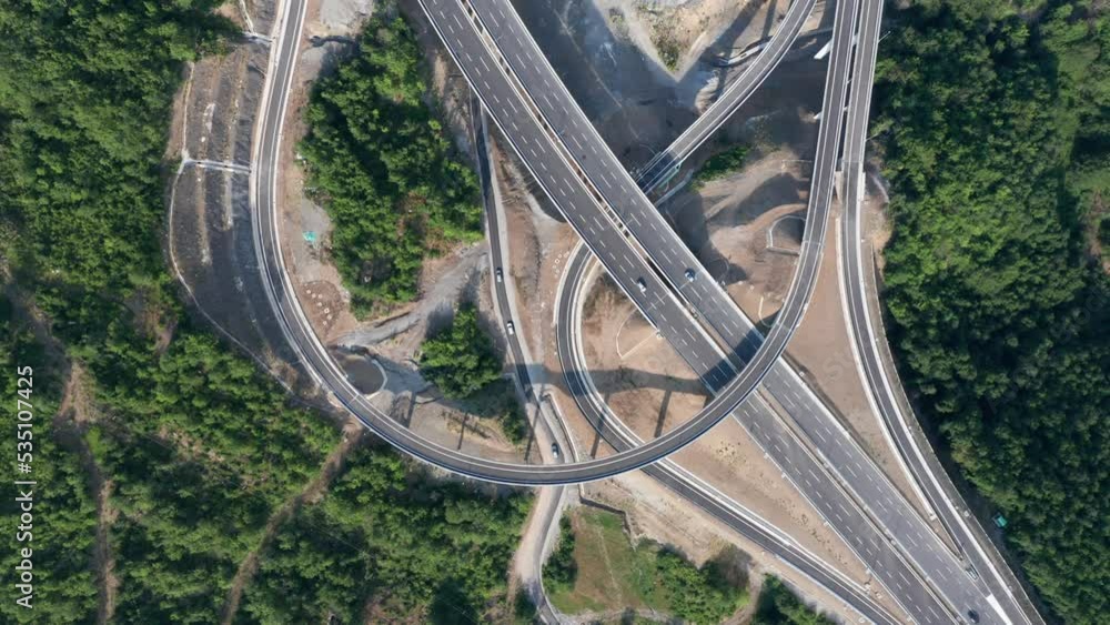 Highway interchange and off ramp on the new freeway in Montenegro ...