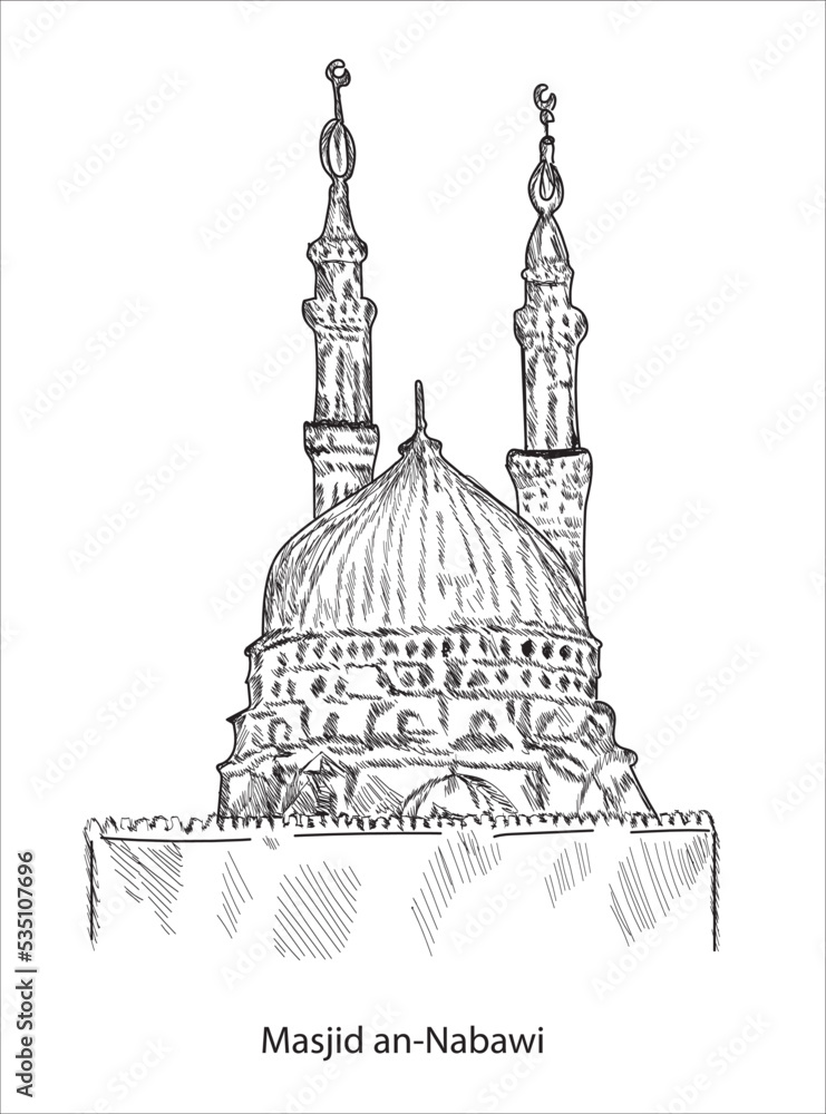 Masjid an-Nabawi hand drawing vector illustration Stock Vector | Adobe ...