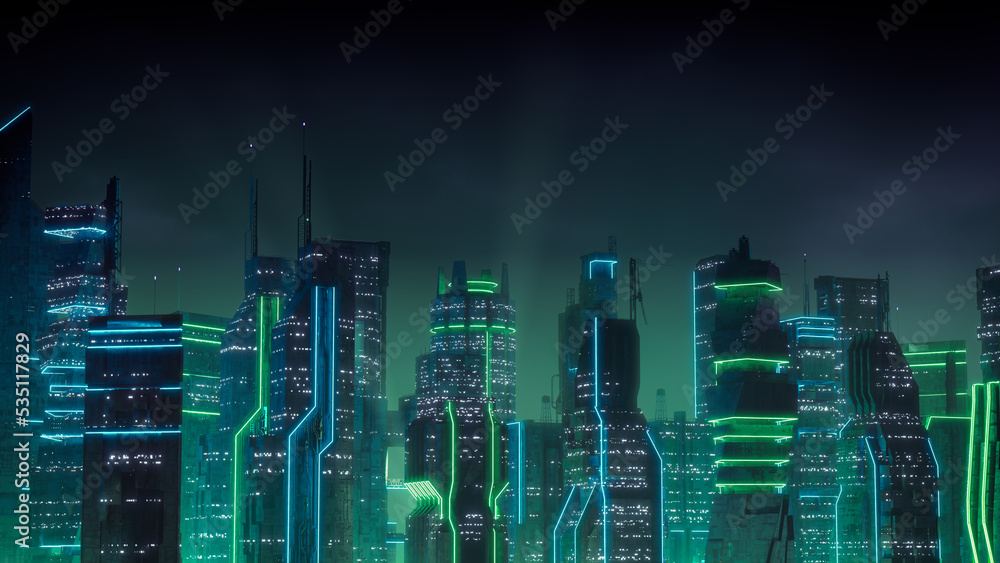 Cityscape Neon Green