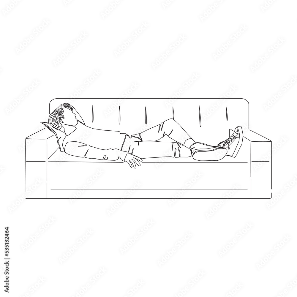 Continuous line of man lying on a couch vector. Line art of man ...