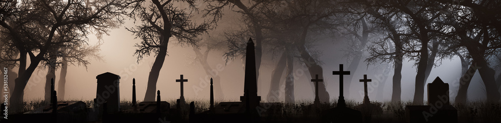 Halloween Background with Graveyard. Spooky scene with Tombstones and ...