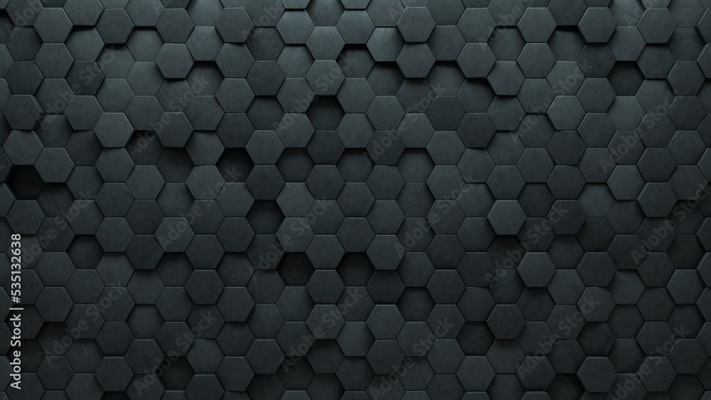 Concrete, 3D Mosaic Tiles arranged in the shape of a wall. Hexagonal ...