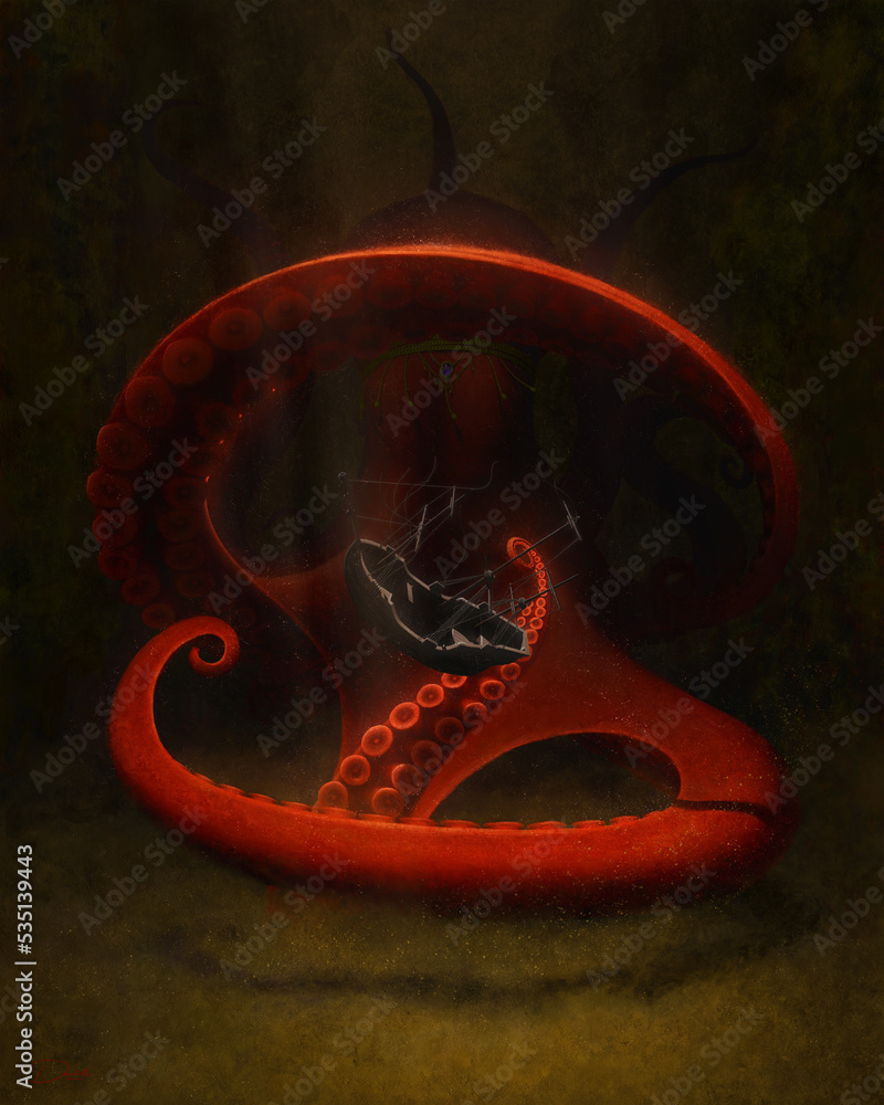 High-resolution octopus fine art painting. Realistic painting of an ...