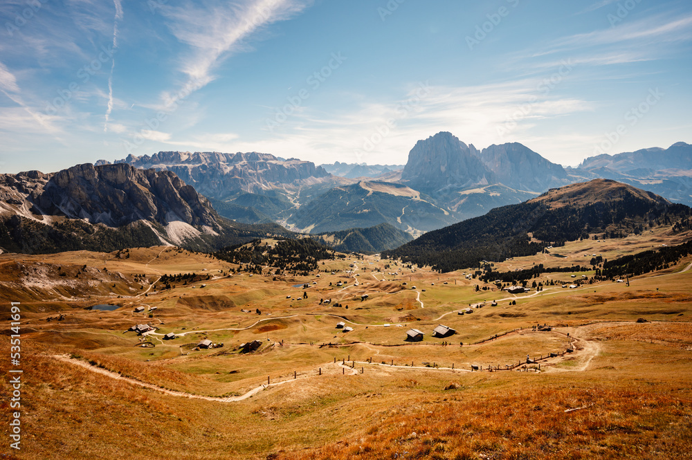 Seceda. Majestic landscape of Alpine red autumn nature Seceda ...