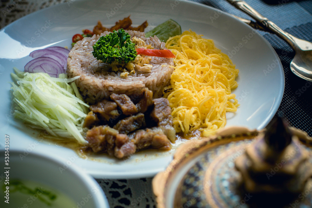 Khao Kluk Kapi, a popular dish in Thailand or Shrimp Paste Fried Rice ...