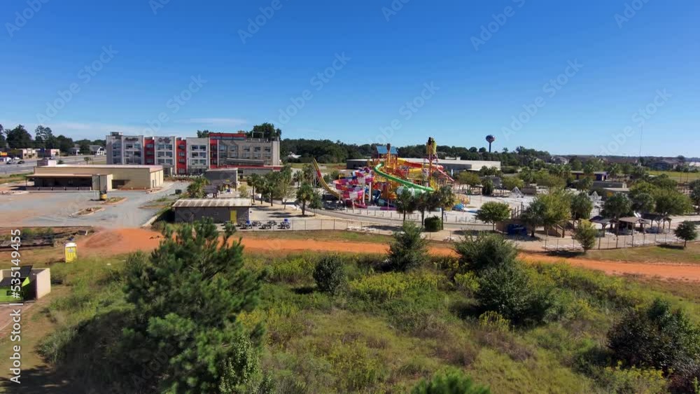 aerial footage of the city of Warner Robins Georgia with restaurants ...