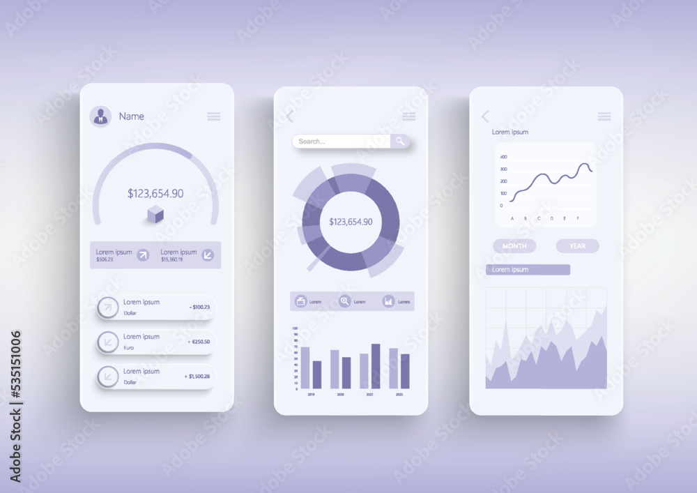 Online banking concept neumorphic templates set. Financial accounting ...