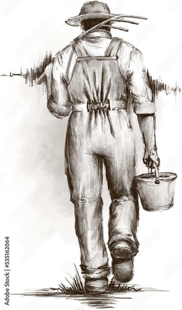 High-resolution farmer PNG drawing with transparent background. Black ...