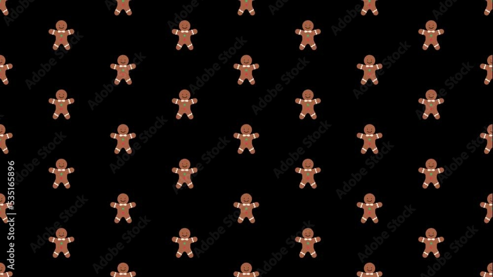 Gingerbread Man Christmas Black Animated Loop Background 4K Stock ビデオ ...