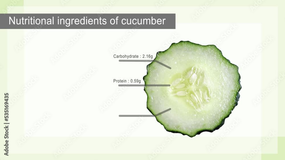 Vidéo Stock Rotating sliced cucumber cross section and nutrition facts ...
