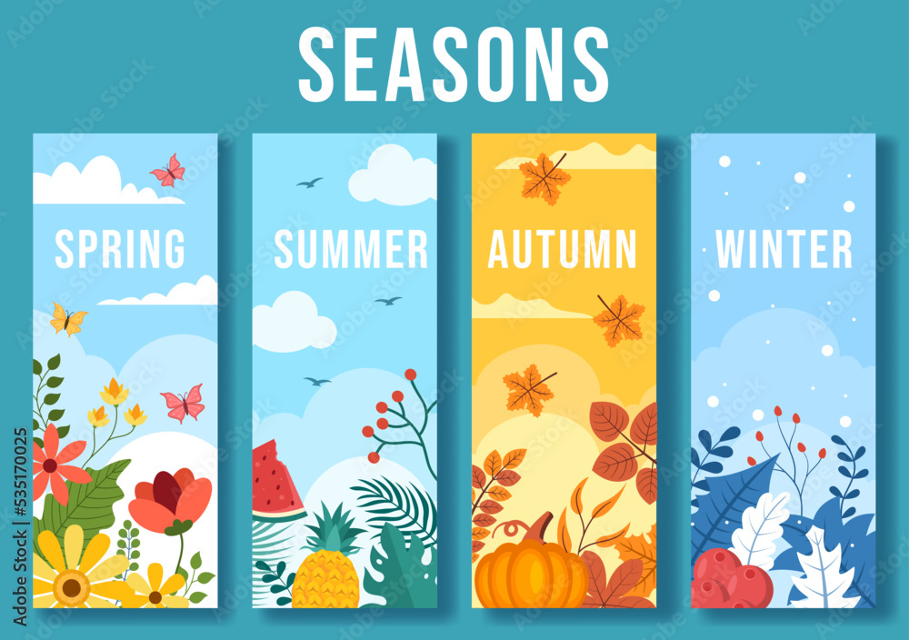 Scenery of the Four Seasons of Nature with Landscape Spring, Summer ... Scenery of the Four Seasons of Nature with Landscape Spring, Summer ...