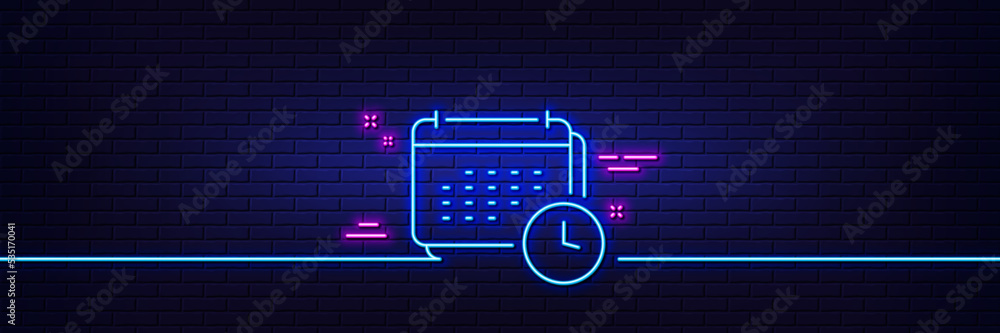 Neon light glow effect. Calendar time line icon. Annual planner sign ...