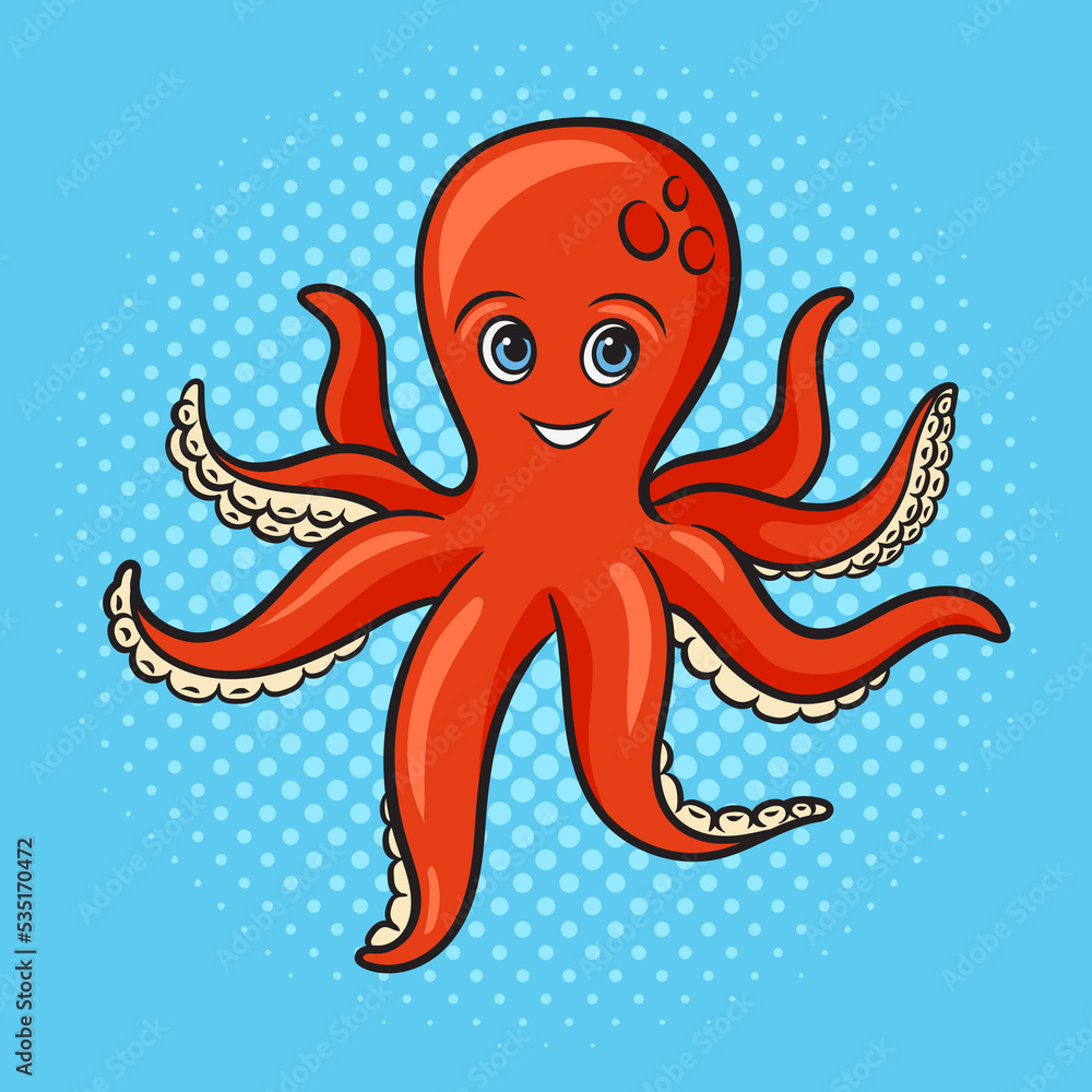 cartoon octopus pinup pop art retro raster illustration. Comic book ...