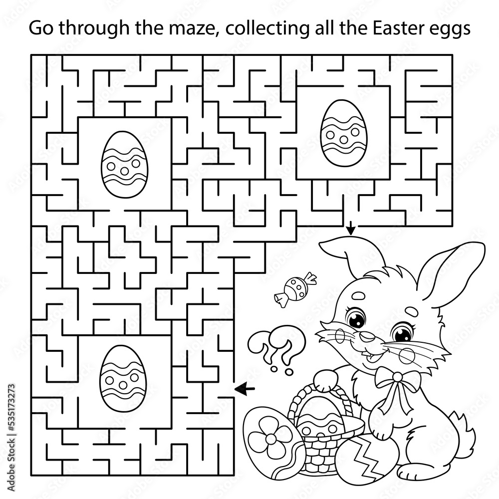 Maze or Labyrinth Game. Puzzle. Coloring Page Outline Of cartoon cute ...