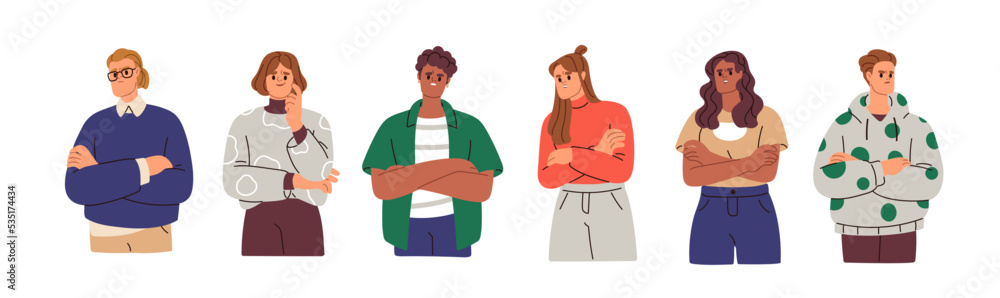 Sceptic unsure people doubt, think with suspicious puzzled face ...