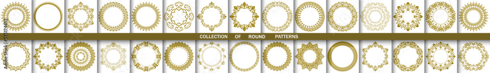 Vintage set of vector round elements. Different golden and white ...