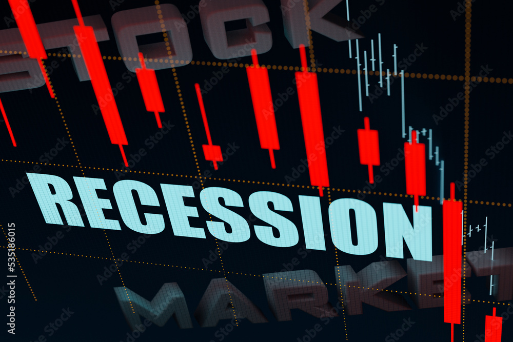 Falling chart as symbol of weak economy and falling stock market. 3D ...