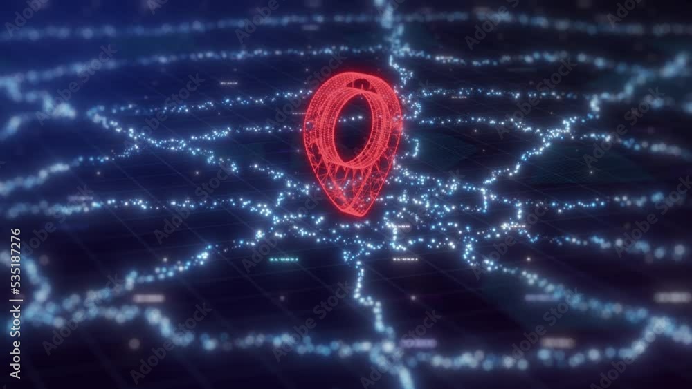 futuristic gps navigation app interface, city map with location pin (3d render) Stock Video ...