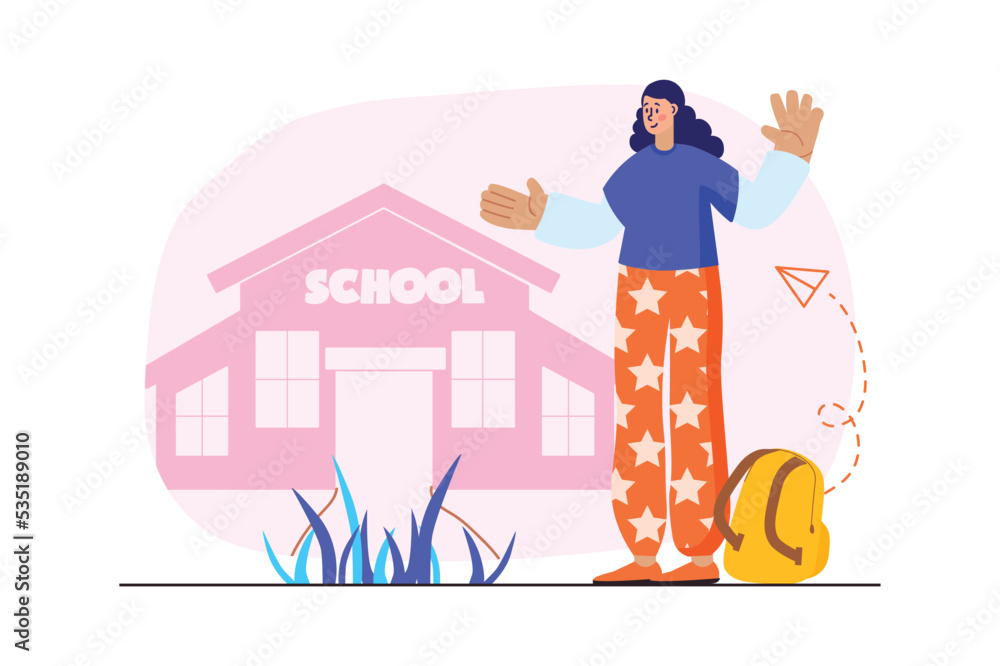 Back to school concept with people scene in the flat cartoon style ...