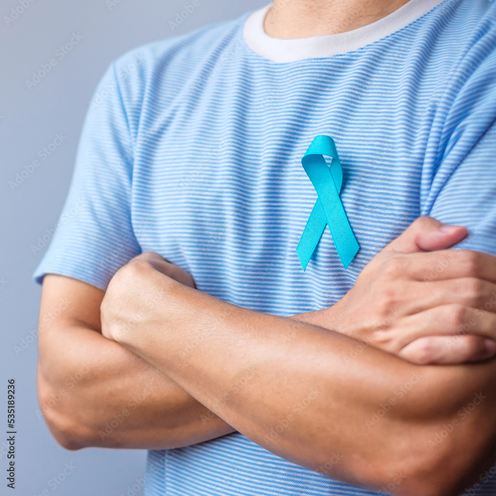 Blue November Prostate Cancer Awareness month, Man in blue shirt with ...