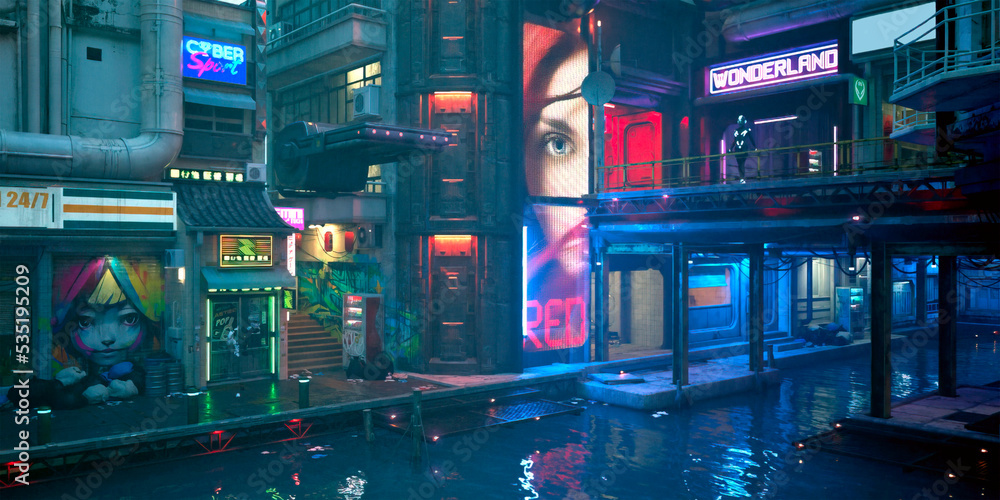 Photorealistic 3d illustration of the futuristic city in the style of ...