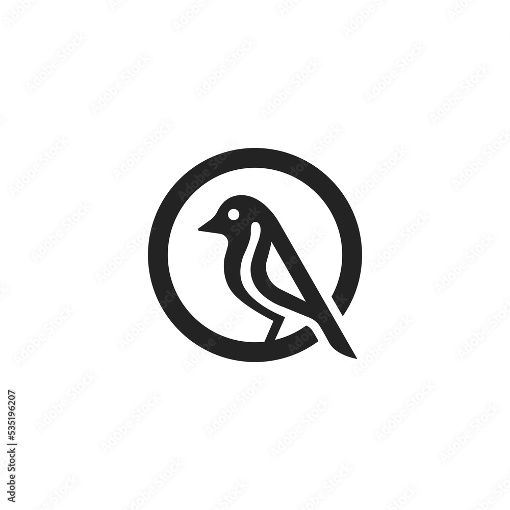 Sparrow icon design illustration. Black bird sitting on circular ...