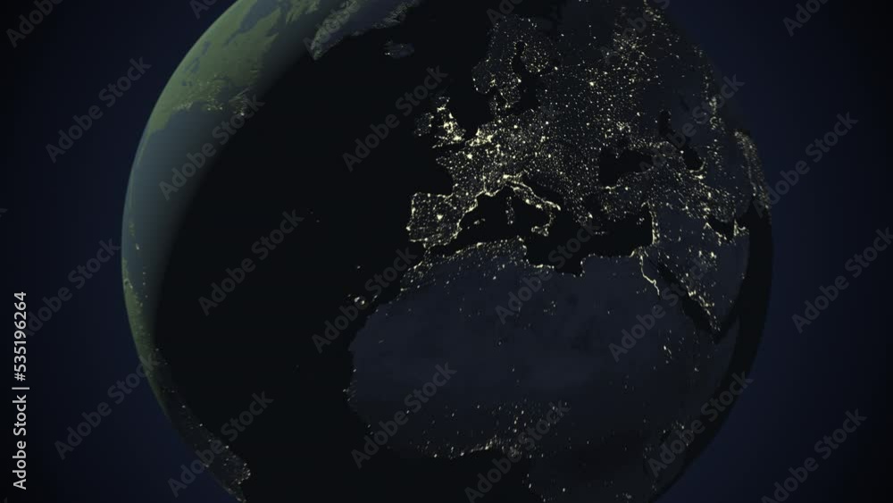 Seamless looping animation of the earth at night zooming in to the 3d ...