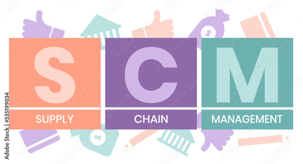 SCM - Supply Chain Management acronym. business concept background ...