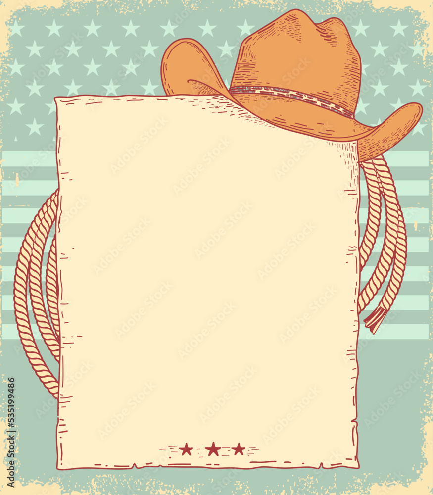 Wild West cowboy poster for text. Vector western hand drawn vintage ...