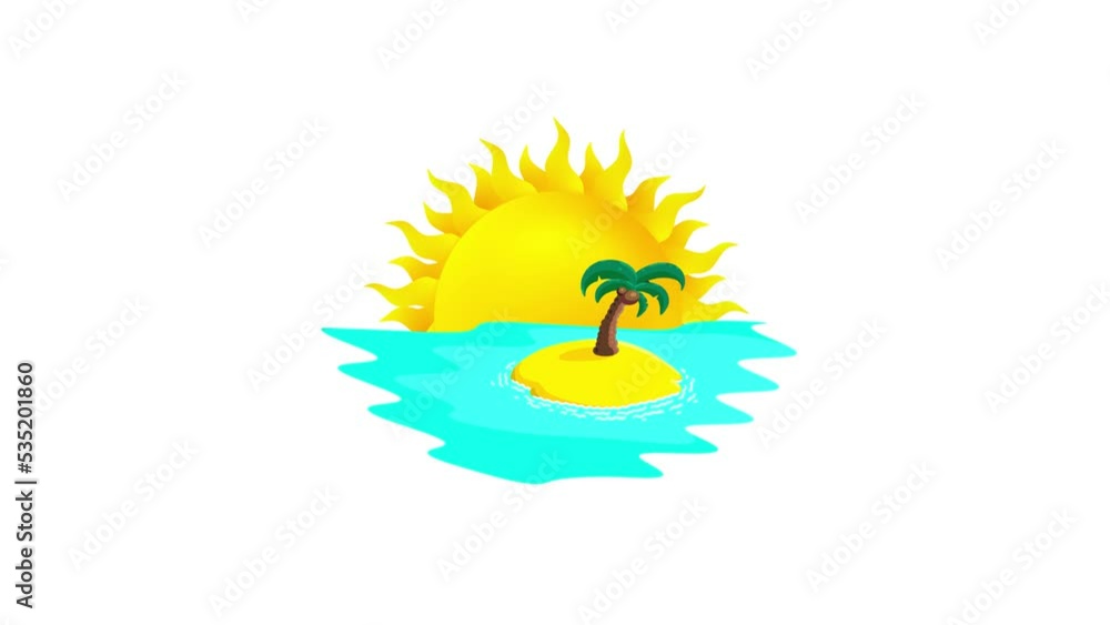 Holidays background cartoon animation with sun island and palm on the ...