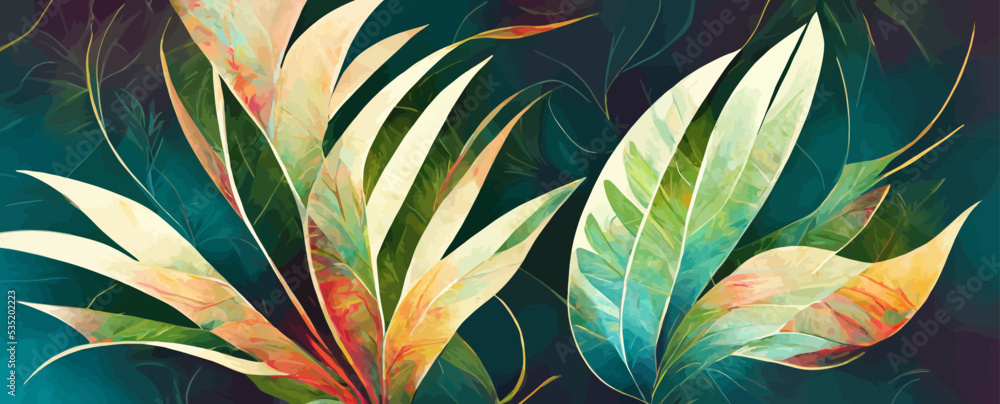 abstract art tropical leaves background vector, wall, banner Stock ...