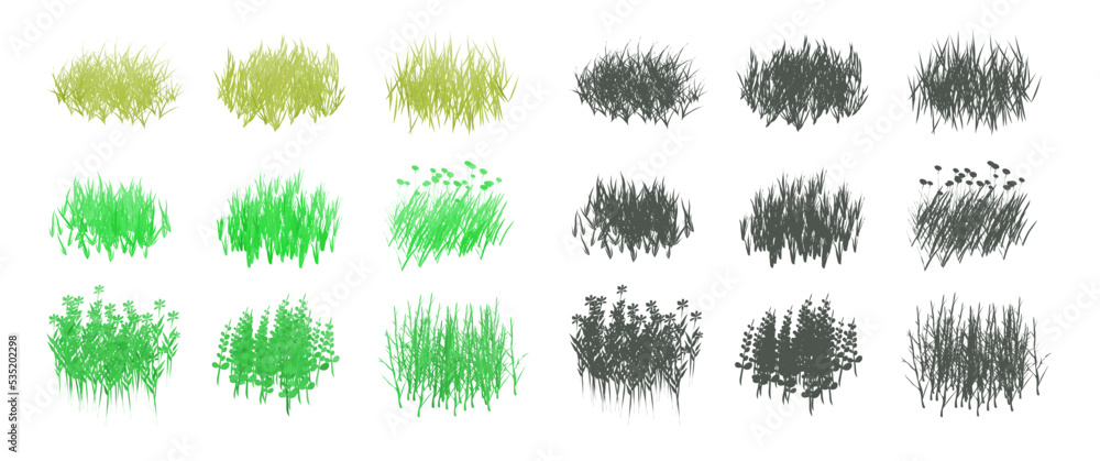 Set of grass vector asset design concept, set of grass and bushes in ...
