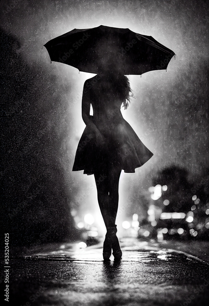 Digital artwork illustration of woman in the rain. Silhouette wallpaper ...