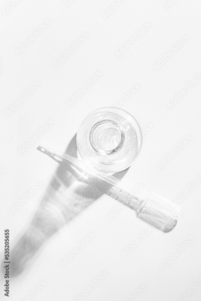 Transparent glass flask on a white background. science research ...