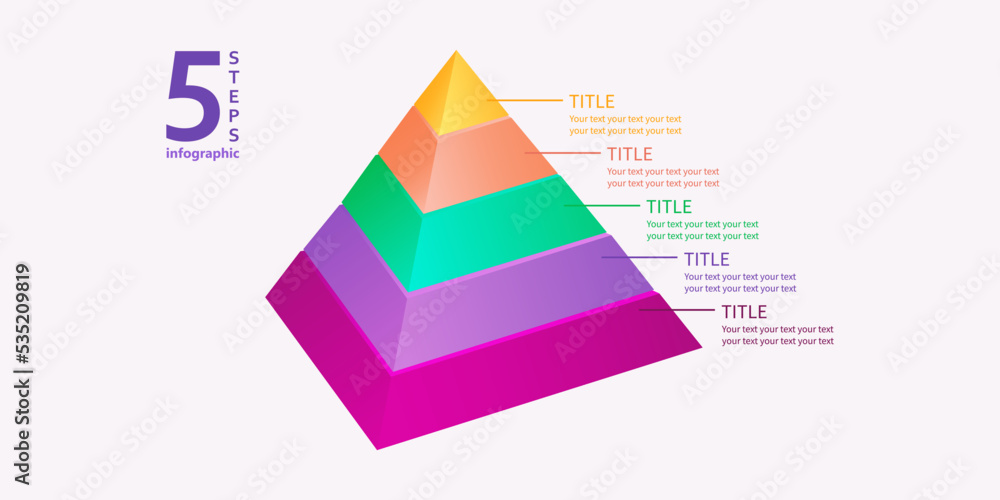 5 step diagram. Business infographics in the form of a pyramid. 3 D ...