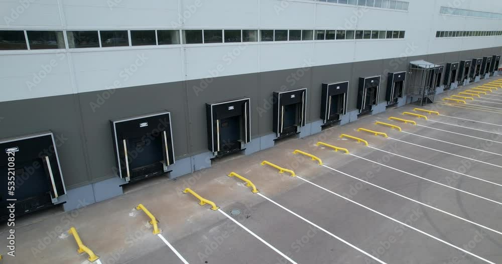 Distribution center. Gates for loading and unloading operations. Aerial ...