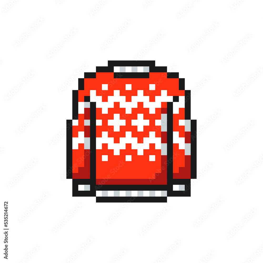 Christmas jumper or sweater icon in pixel art design isolated on white ...