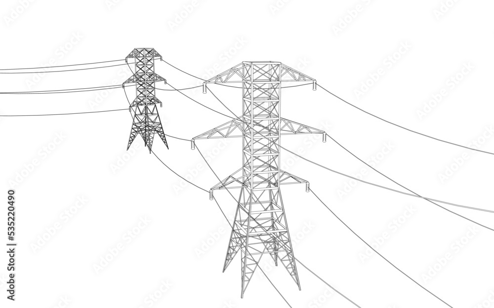 Outline of power line towers from black lines isolated on white ...