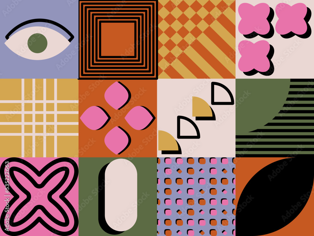 Retro futuristic elements for design. Collection of abstract graphic ...